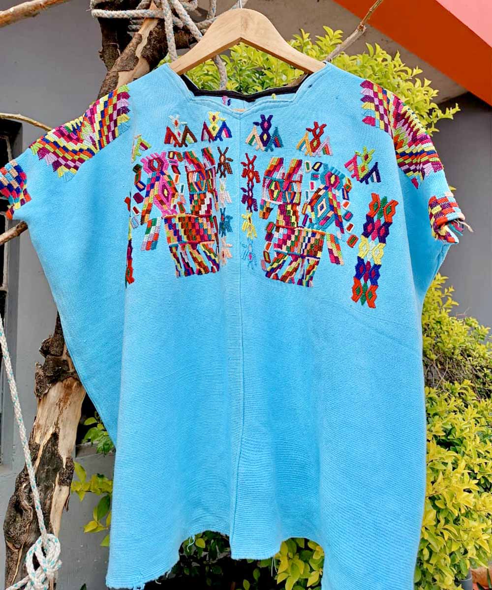 Bright blue Chajul huipil