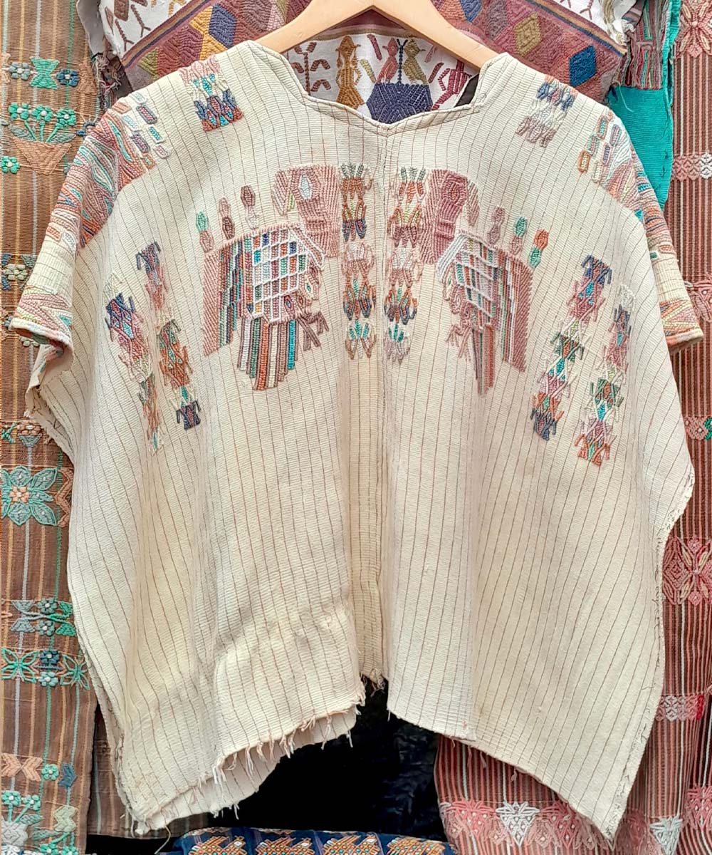 Guatemalan huipil from Chajul in cream pinstripe