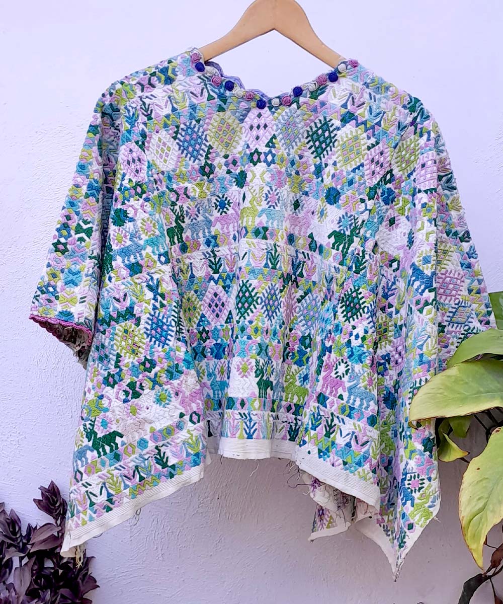 Guatemalan huipil from Coban in green and blue